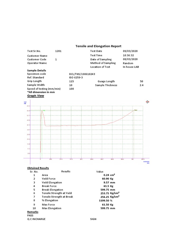 Tensile and Elongation Report: Sample Details | PDF