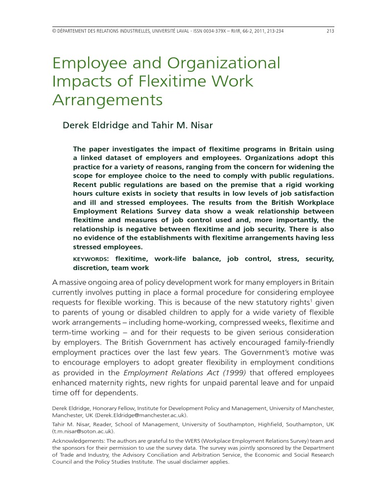 Employee and Organizational Impacts of Flexitime Work Arrangements ...