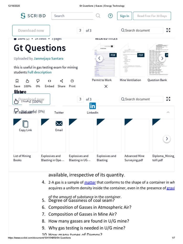 GT Questions - 1 | Download Free PDF | Gases | Mining