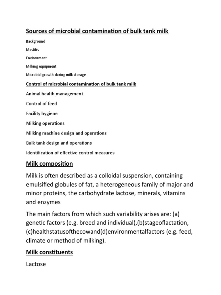 Control of Microbial Contamination of Bulk Tank Milk | PDF