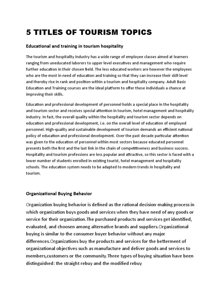 5 Titles of Tourism Topics | PDF | Tourism | Marketing