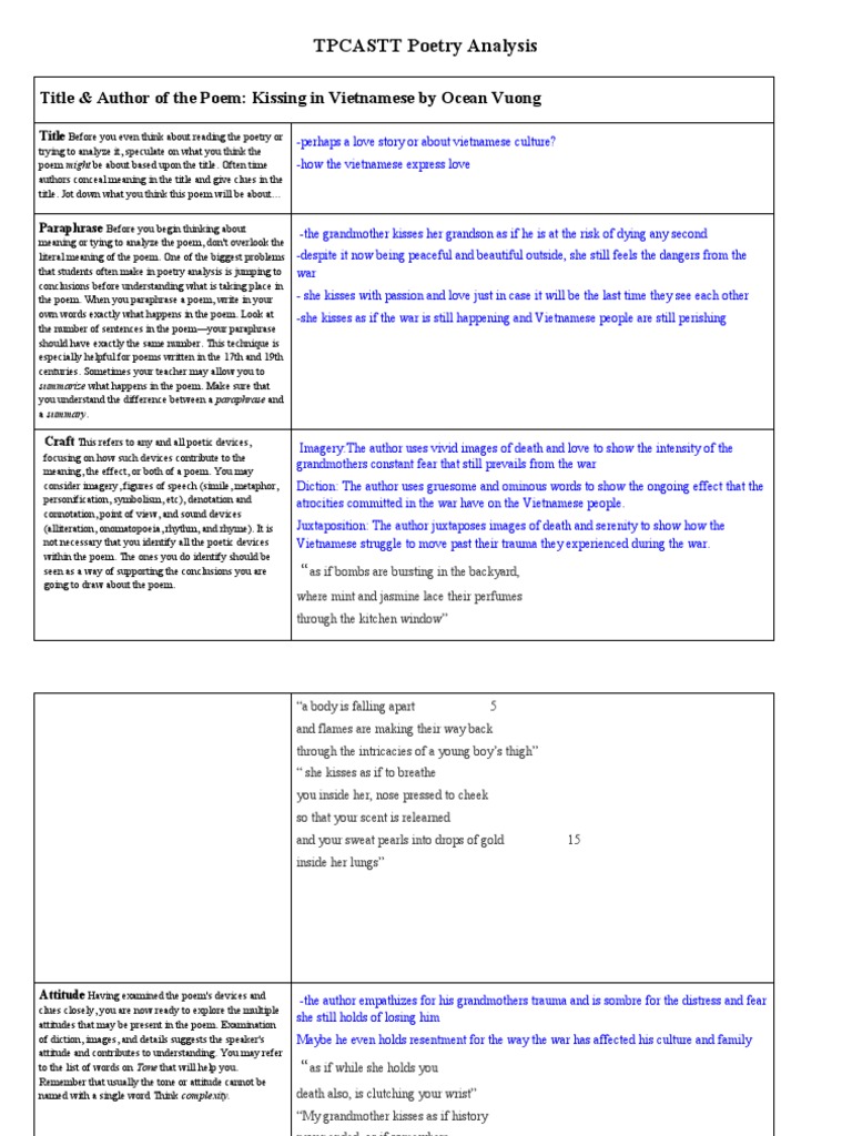 Tpcastt Poetry Analysis 1 | PDF | Poetry | Love
