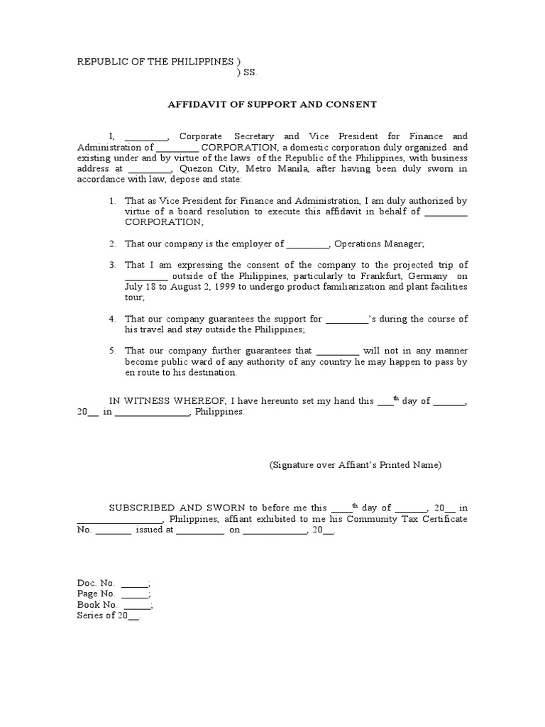 Company Affidavit of Support Template | PDF | Law