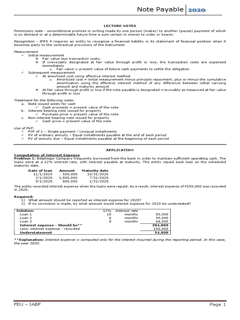 Note Payable: Feu - Iabf | PDF