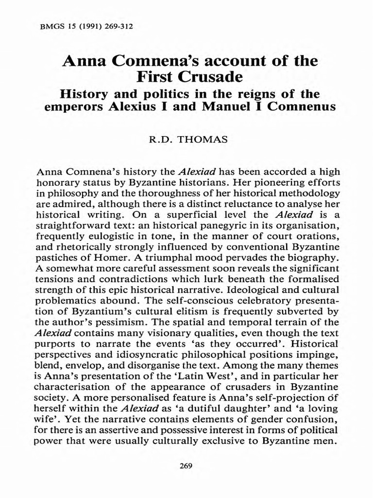Anna Comnena on the First Crusade | PDF | Crusades | Byzantine Empire