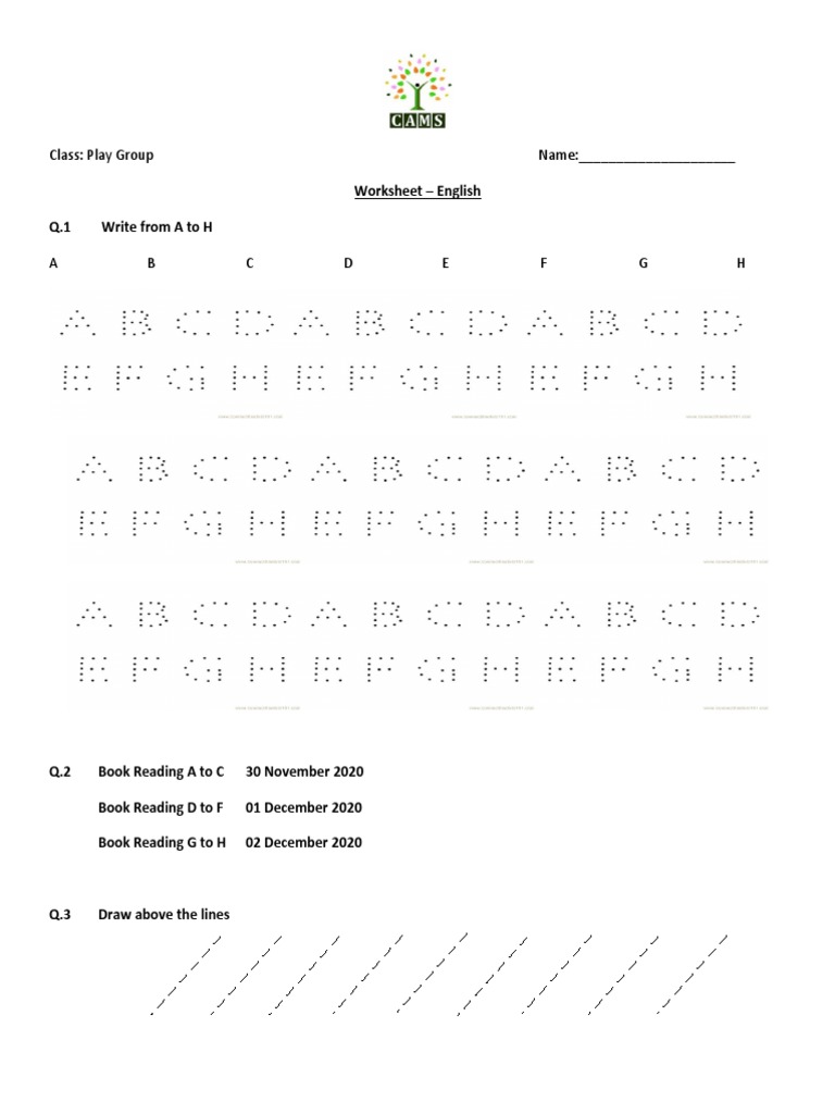 Class: Play Group Name: - : Worksheet - English Q.1 Write From A To H ...