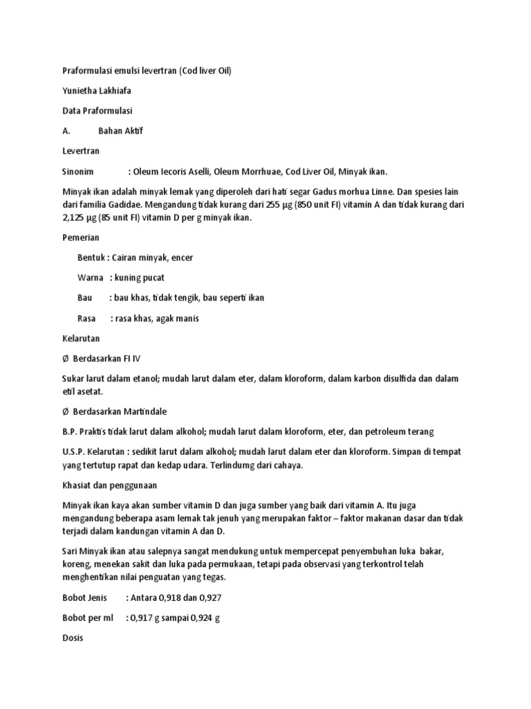 Praformulasi Emulsi Levertran | PDF