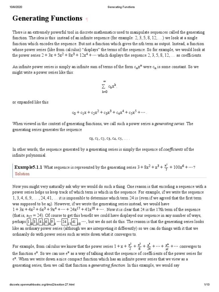 The Power Of Generating Functions How Encoding Sequences As Power Series Unlocks Insights And