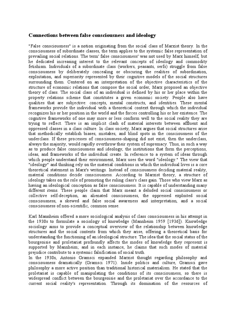 Connections Between False Consciousness and Ideology | PDF | Ideologies ...