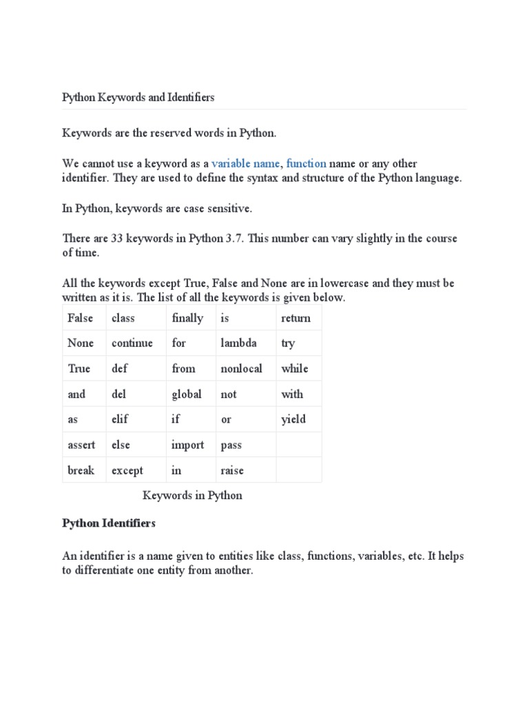 Python Keywords and Identifiers | PDF | Reserved Word | Variable ...