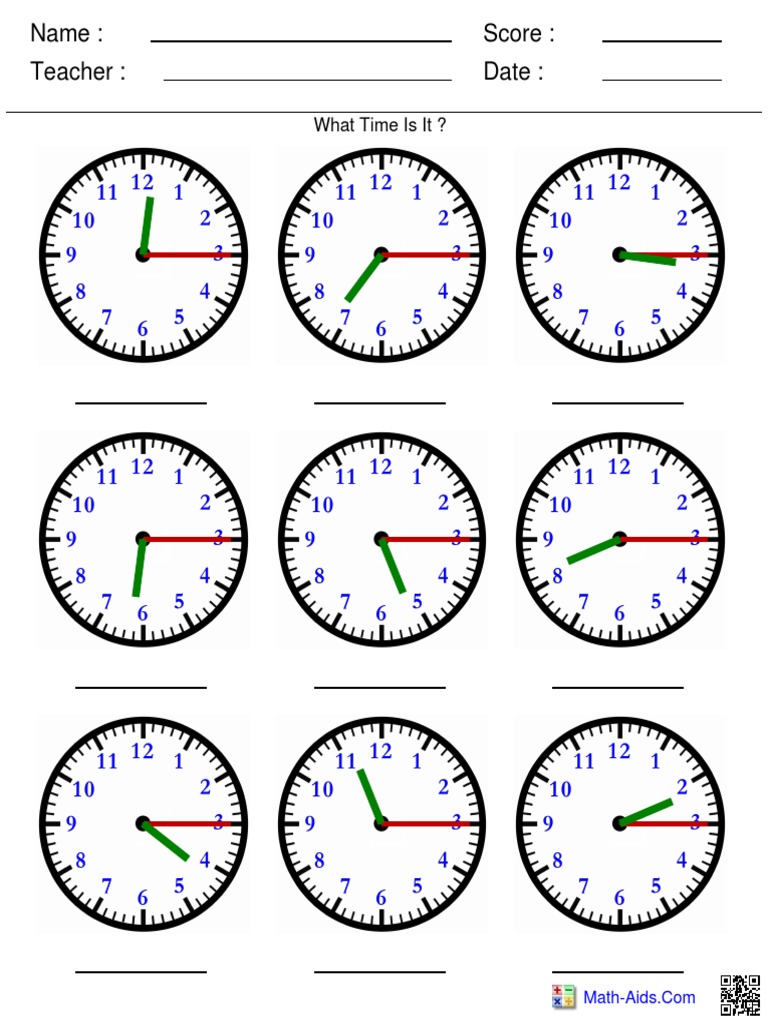 Name: Teacher: Date: Score:: What Time Is It ? | PDF