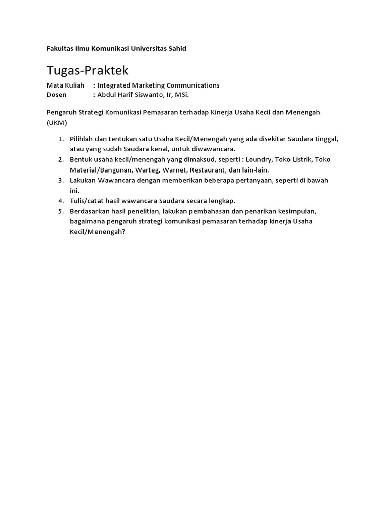 Tugas Praktek MK IMC Semester Genap 2020 | PDF