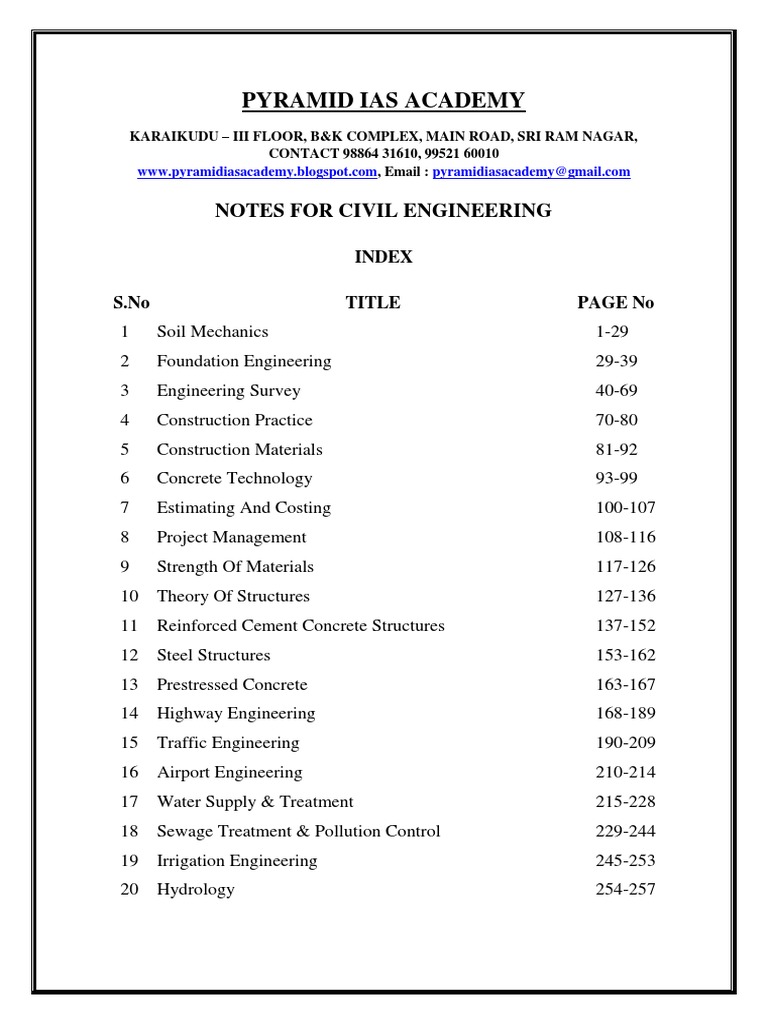 Pyramid Ias Academy: Notes For Civil Engineering | PDF