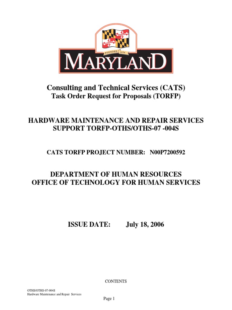 Consulting and Technical Services (CATS) : Task Order Request For ...