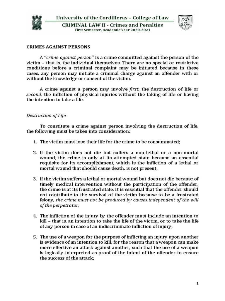 Crimes Against Persons - Parricide Infanticide Homicide and Murder ...