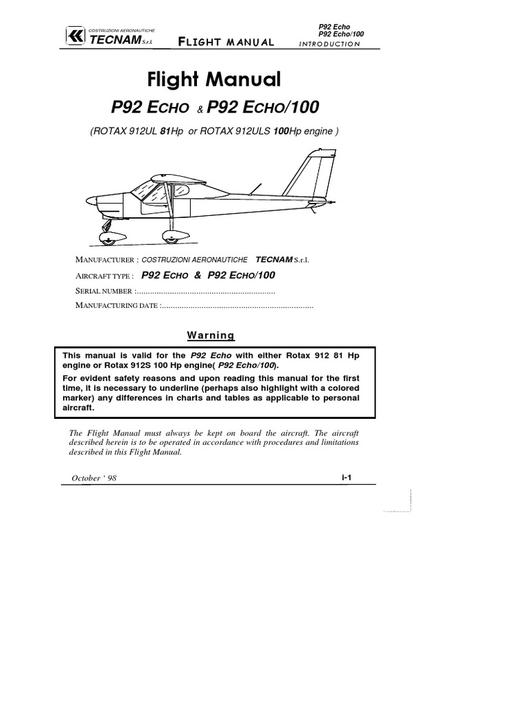 Flight Manual: P92 E P92 E /100 | PDF | Airspeed | Aerospace