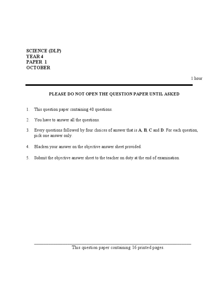 Science Year 4 Paper 1 | PDF | Planets | Saturn