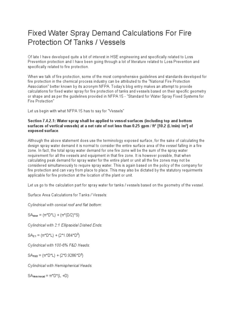Fixed Water Spray Demand Calculations For Fire Protection of Tanks ...