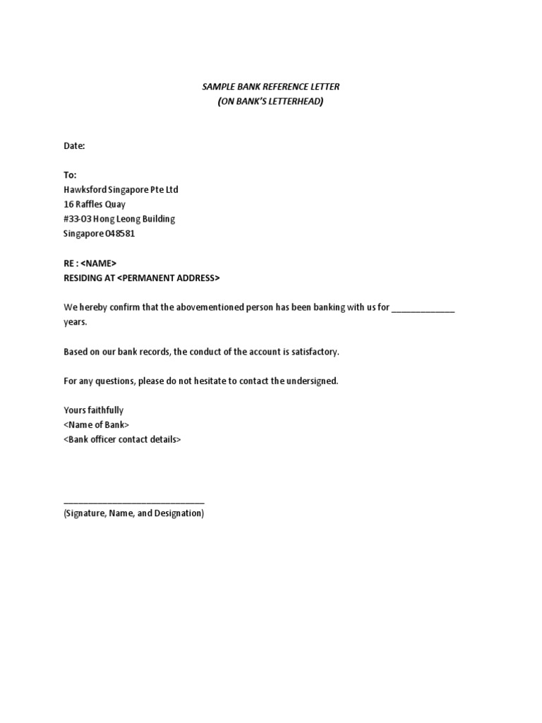 Sample Personal Bank Reference Letter PDF | PDF