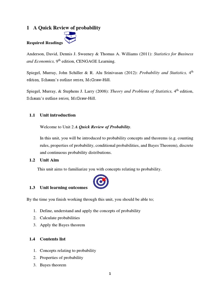 Unit 2 - A Quick Review of Probability | PDF | Probability | Experiment