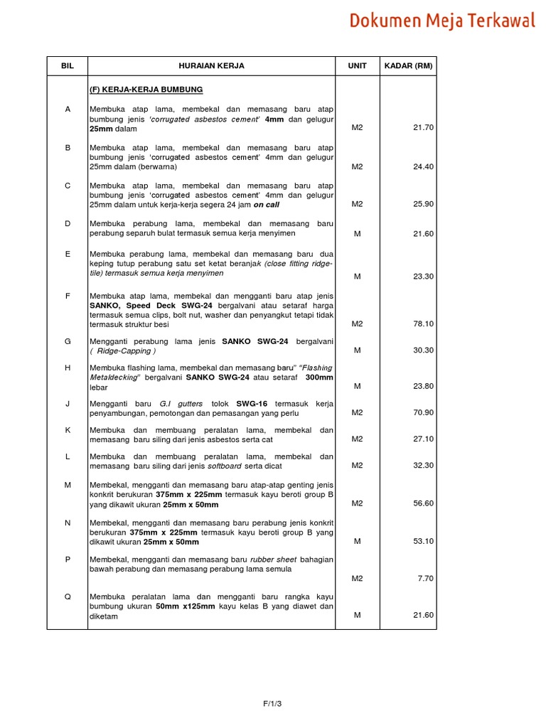 3.jadual Kadar Harga Gelanggang.f | PDF