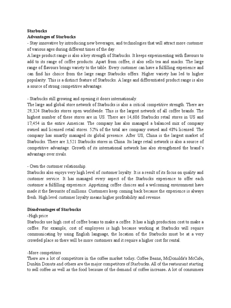 Starbucks Advantages of Starbucks | Download Free PDF | Starbucks | Retail