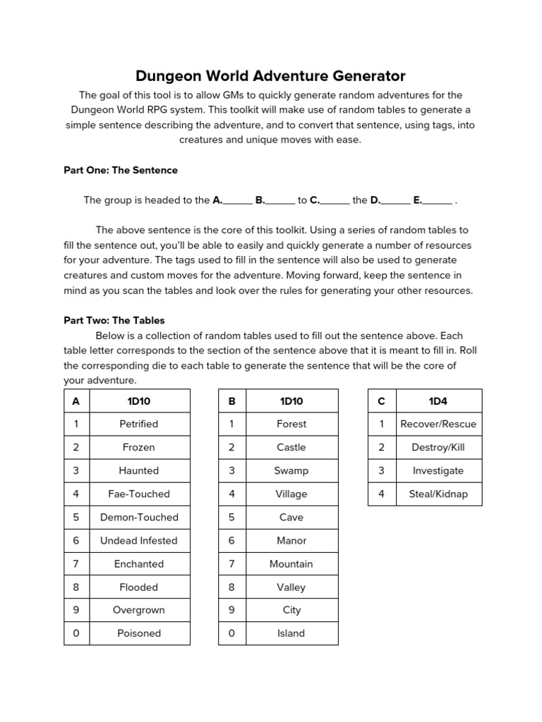 Dungeon World Adventure Generator | PDF | Leisure