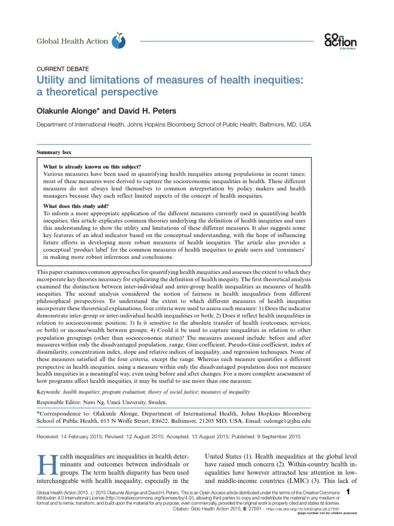 Utility and Limitations of Measures of Health Inequities A Theoretical ...