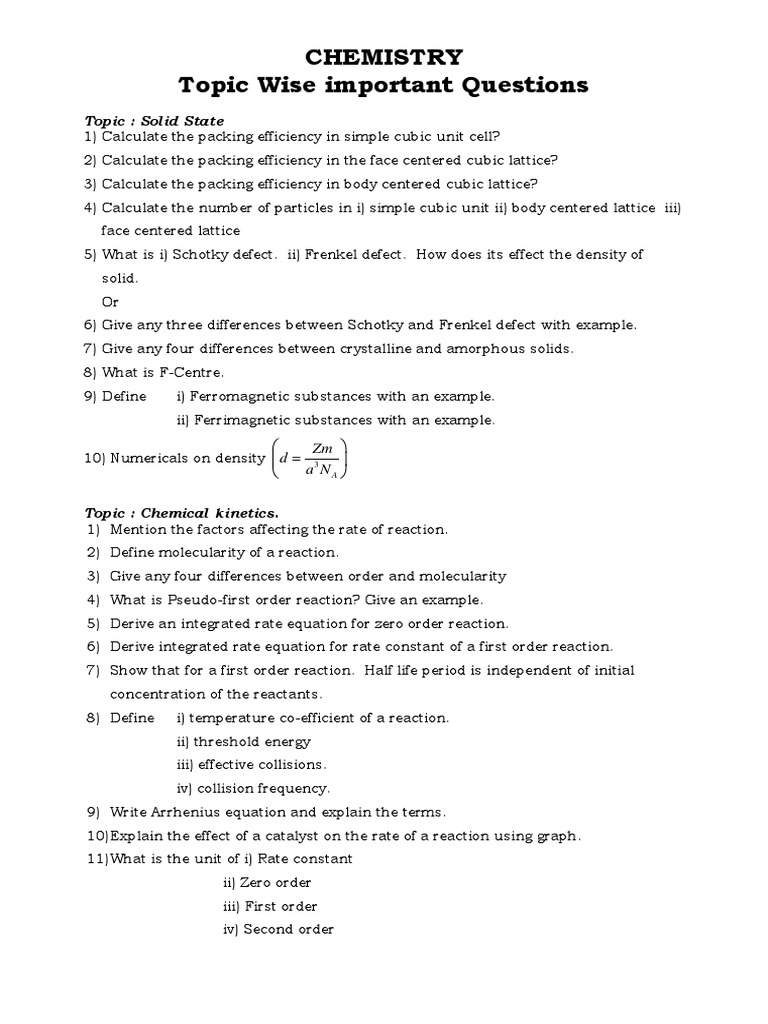 Chemistry Importent Questions | PDF | Reaction Rate | Chlorine