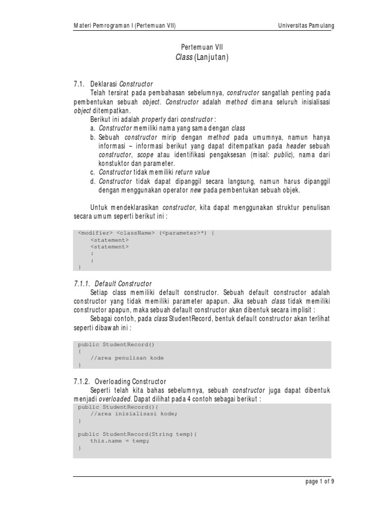 Modul 7 Class (Lanjutan) | PDF