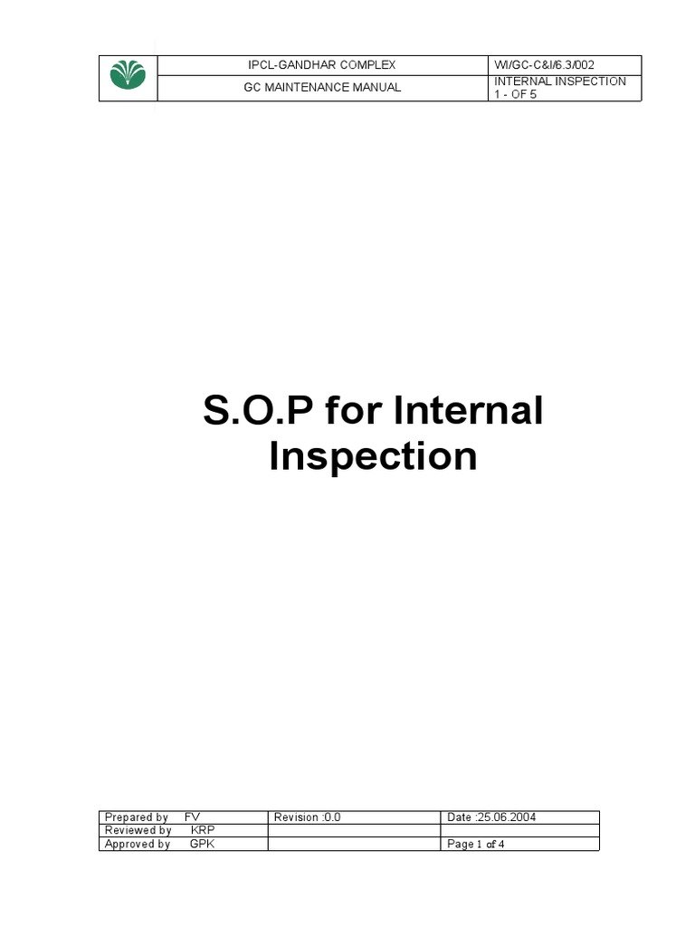 S.O.P For Internal Inspection: Ipcl-Gandhar Complex WI/GC-C&I/6.3/002 ...