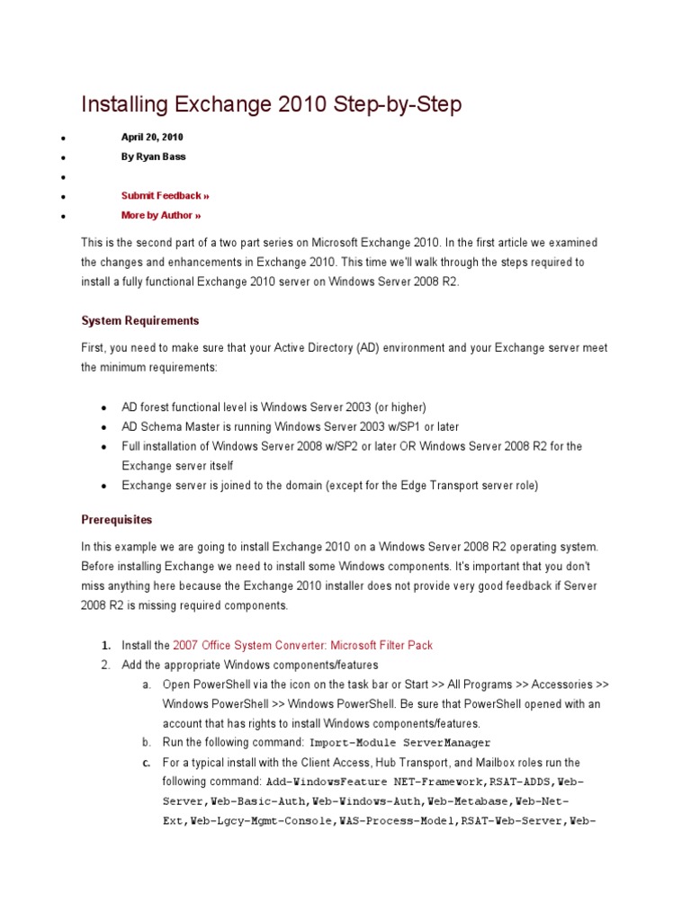 Installing Exchange 2010 Step | PDF | Microsoft Exchange Server ...