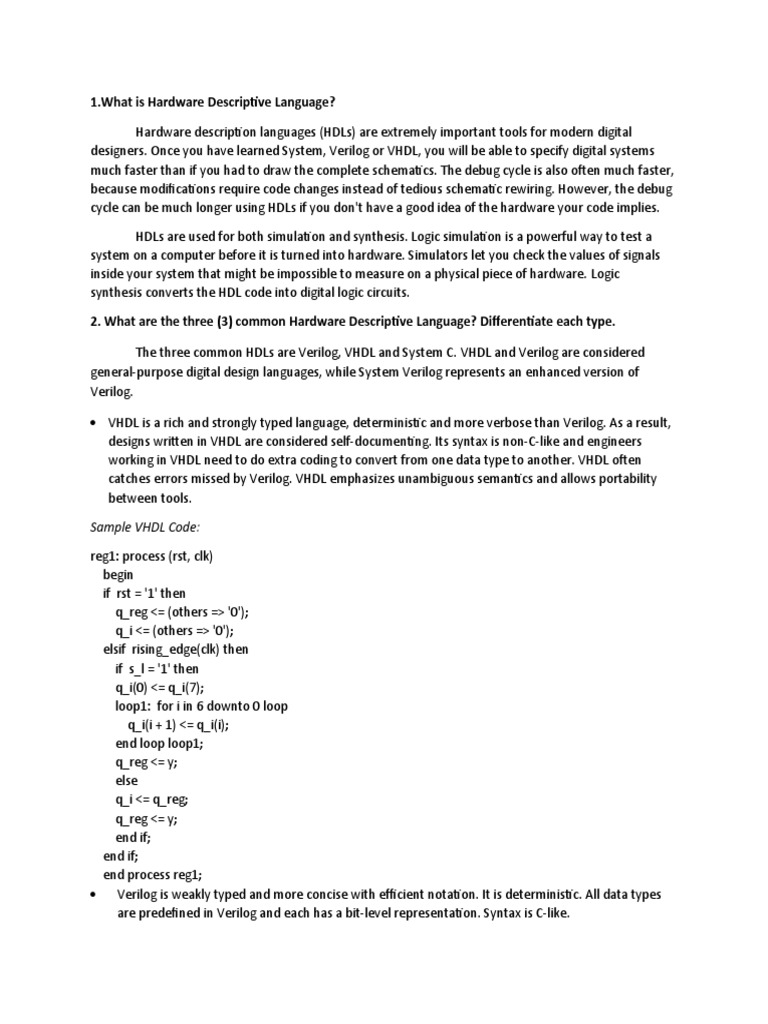 Hardware Descriptive Language | PDF | Hardware Description Language | Vhdl