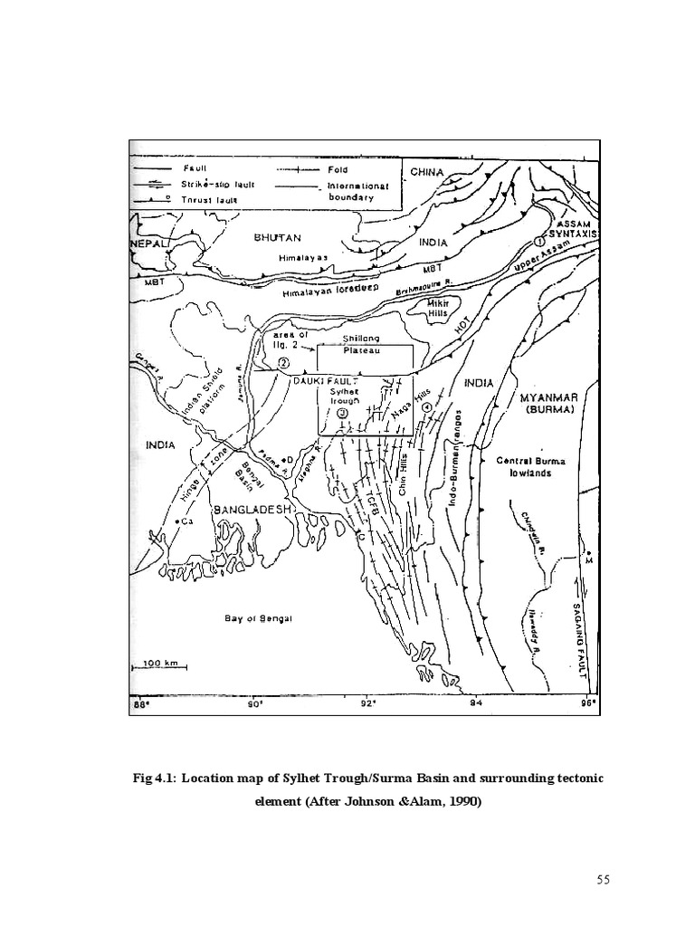 Fig 4.1: Location Map of Sylhet Trough/Surma Basin and Surrounding ...