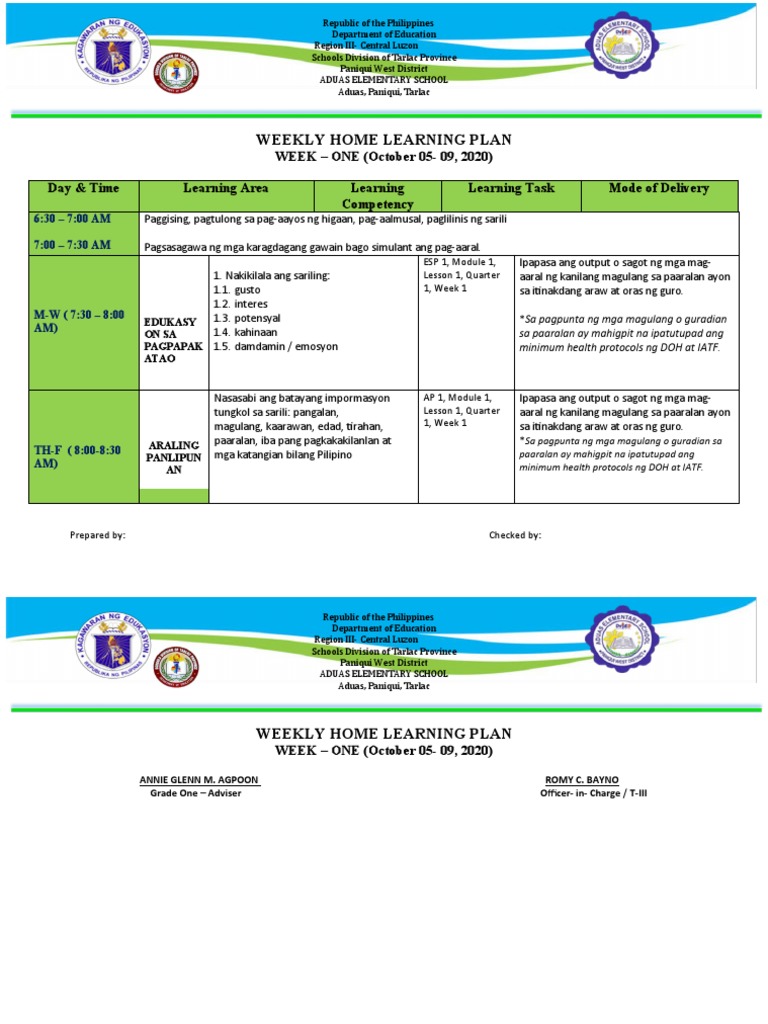 Sample Weekly Home Learning Plan-Annie | PDF