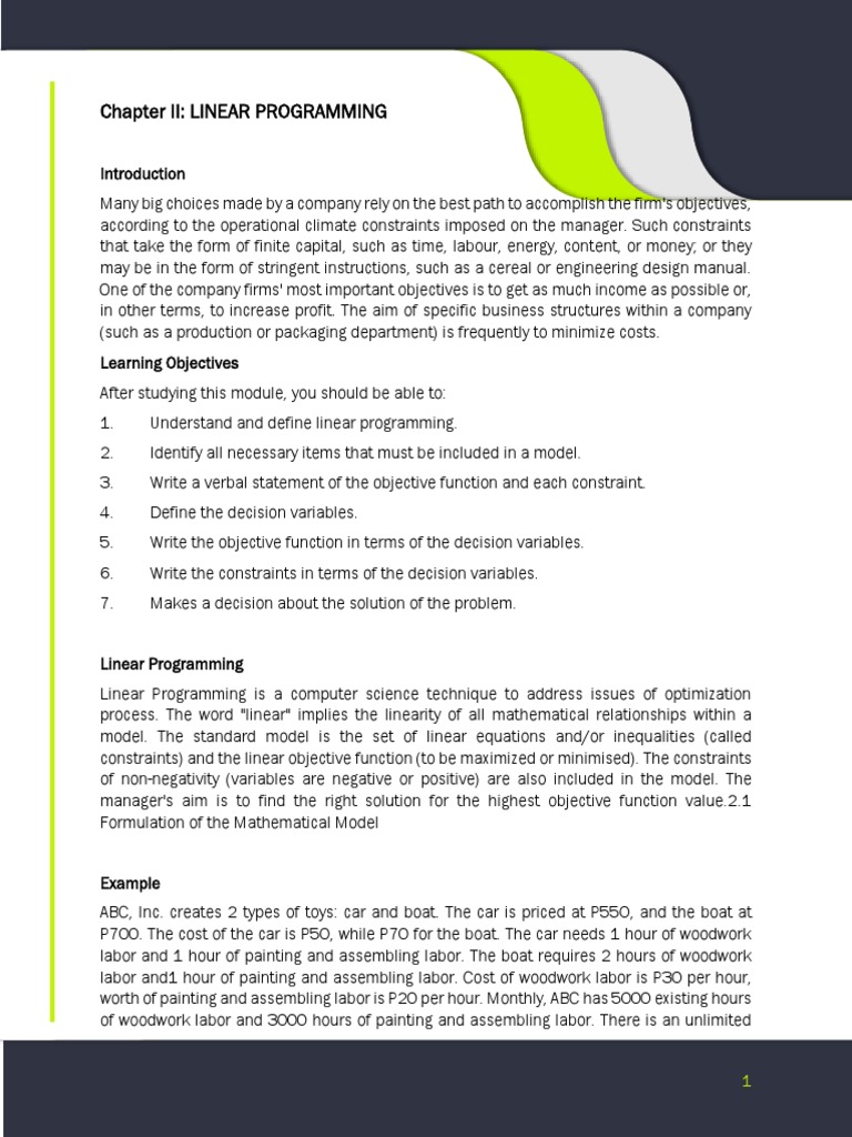 Module Chapter Ii Linear Programming Pdf Mathematical 1221