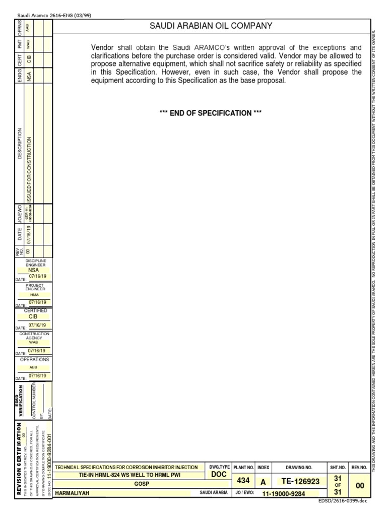 Technical specifications for corrosion inhibitor injection skid | PDF ...