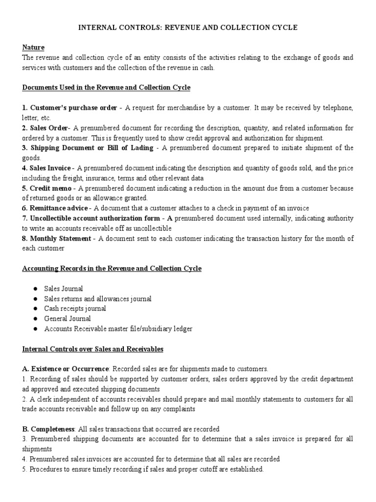 Internal Controls-Sales and Collection Cycle | PDF | Receipt | Cheque