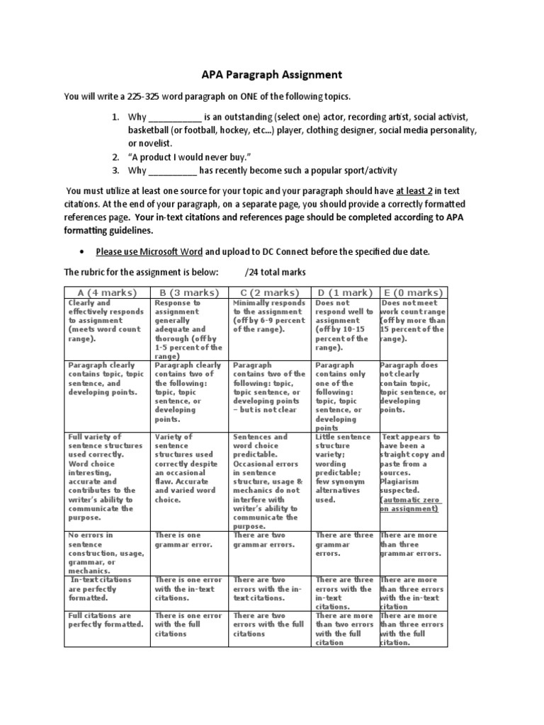 2020 Apa Paragraph Assignment 1 | PDF | Citation | Paragraph