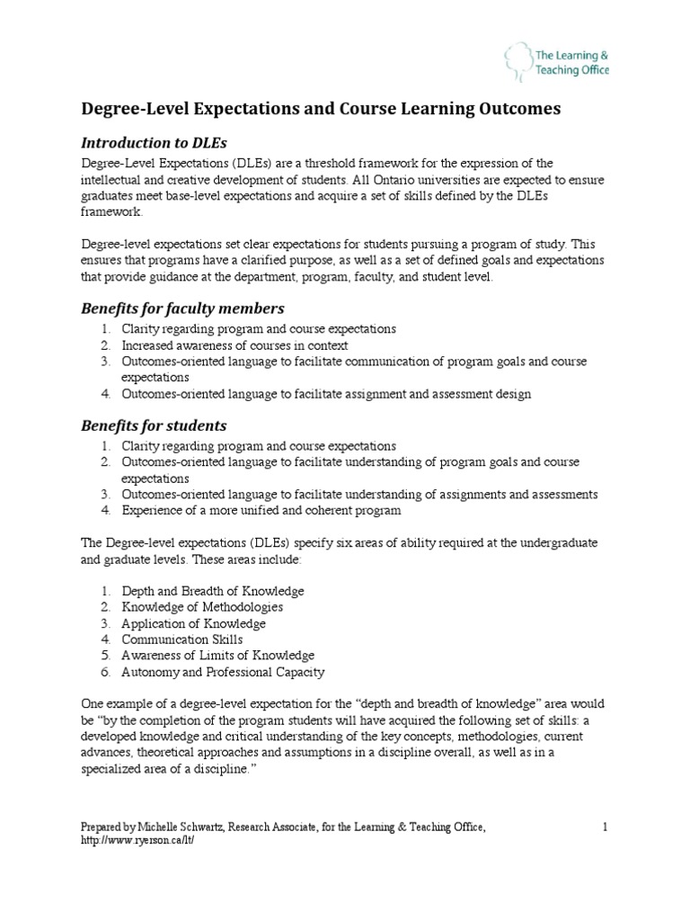 Expectations and Course Learning Outcomes | PDF | Educational ...