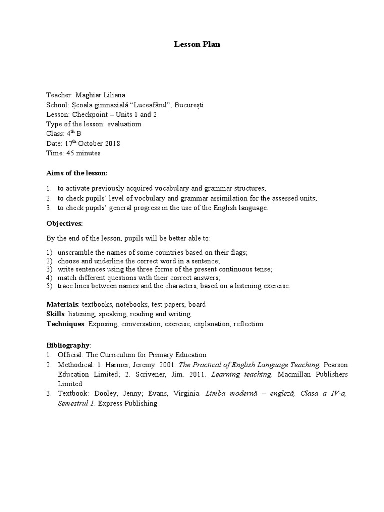 Lesson Plan: Aims of The Lesson | PDF | Vocabulary | Pedagogy