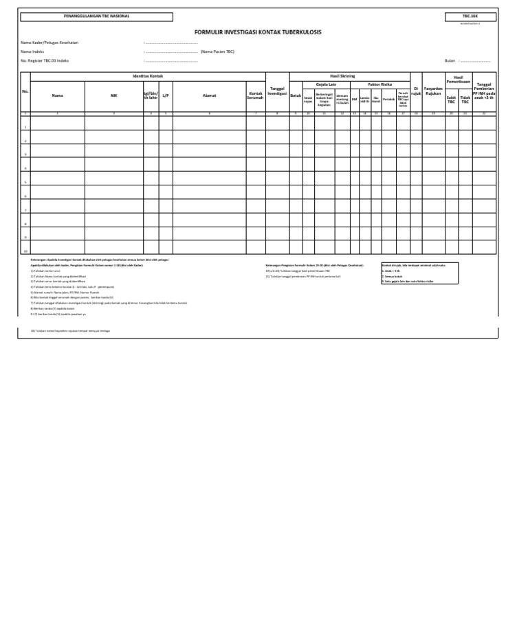 Formulir Investigasi Kontak TBC | PDF
