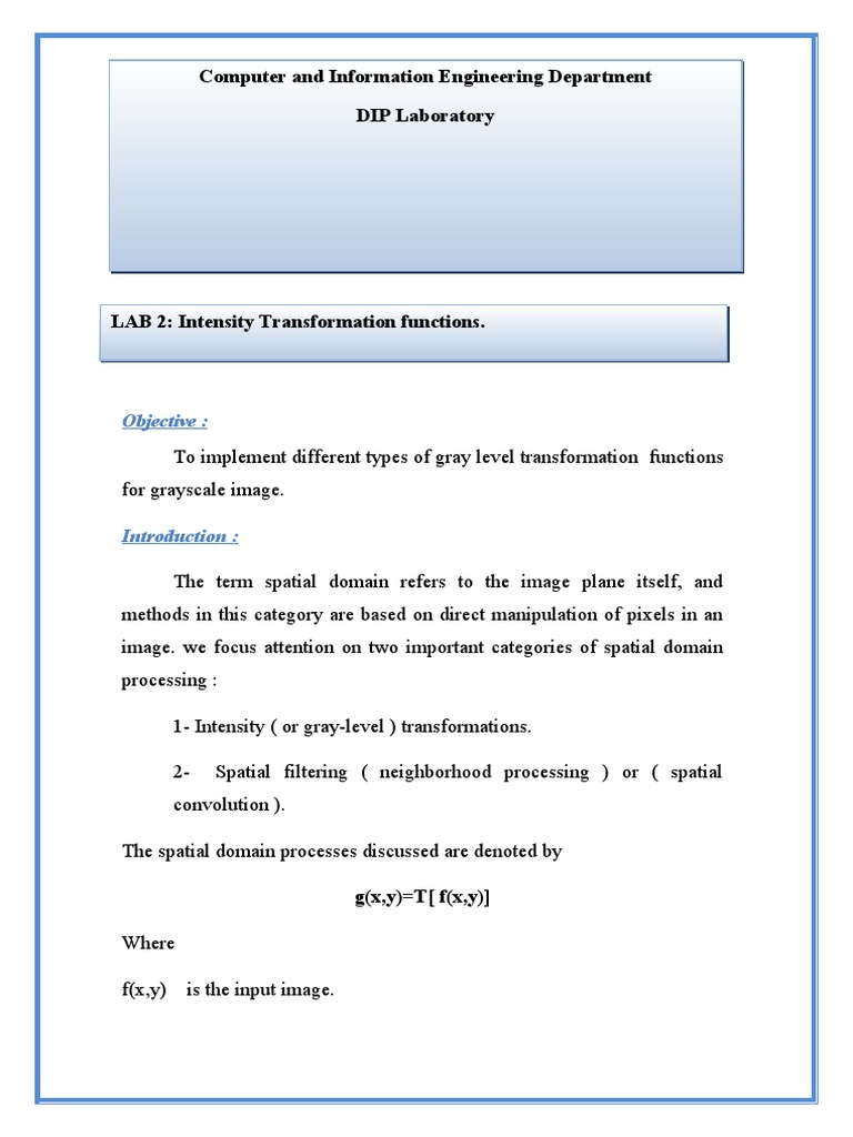 Computer and Information Engineering Department DIP Laboratory | PDF | Power Law | Function ...