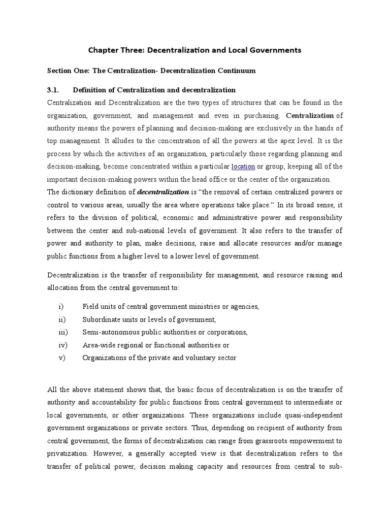Chapter Three: Decentralization and Local Governments | PDF ...