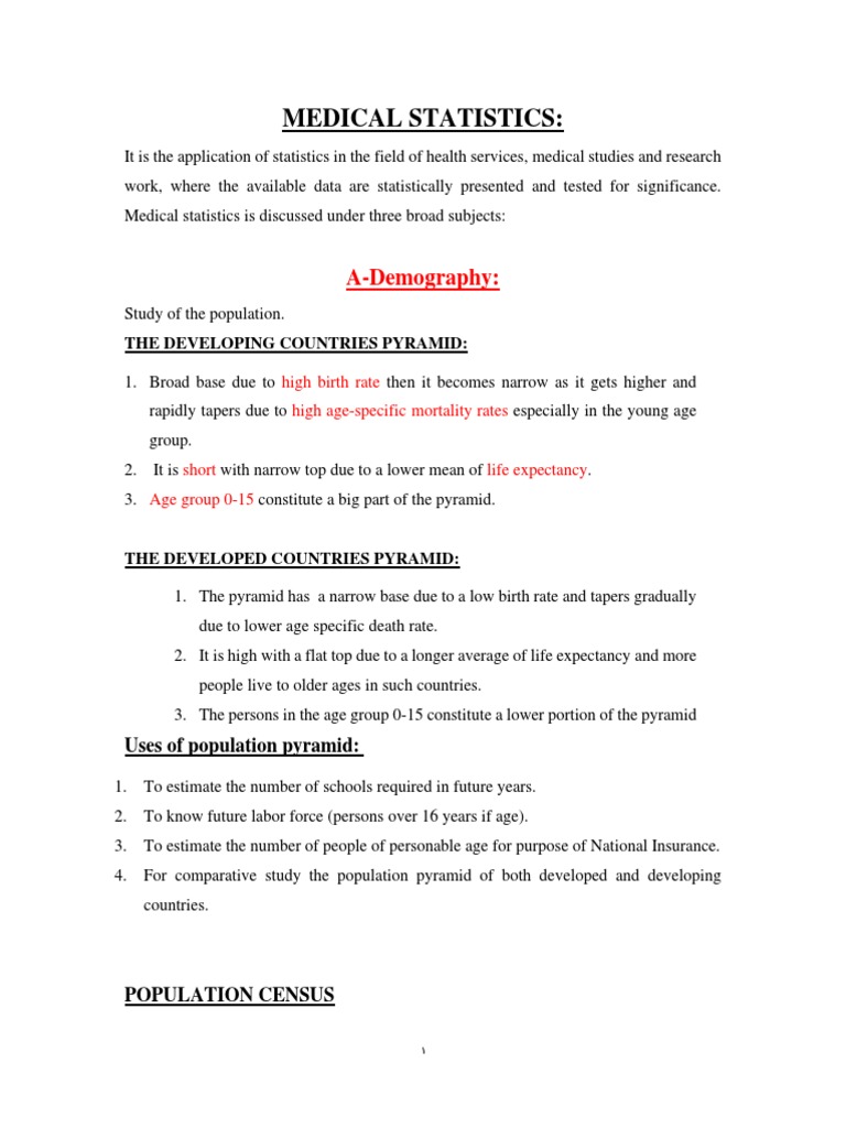 Medical Statistics:: A-Demography | PDF | Sampling (Statistics) | Mean
