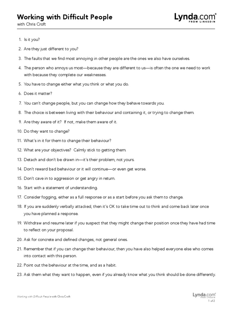 Working With Difficult People Tips PDF | PDF | Behavior | Action ...