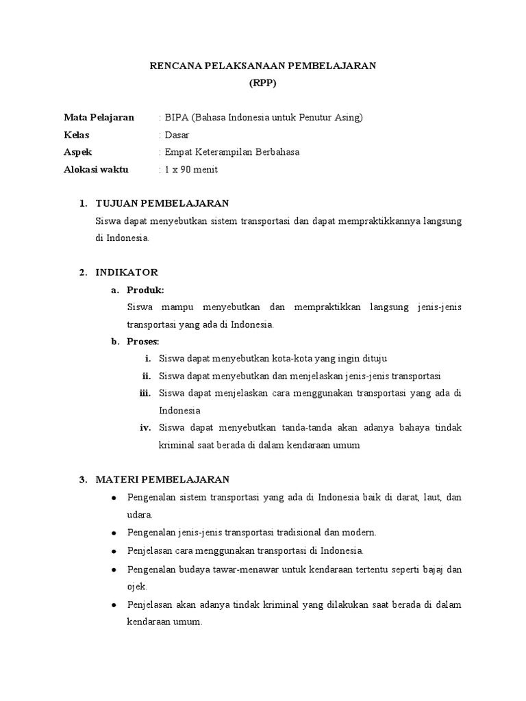 RENCANA PELAKSANAAN PEMBELAJARAN Bipa | PDF