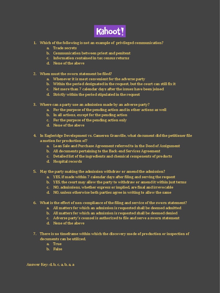 Kahoot Quiz - Civil Procedure Rule 26-27 | PDF