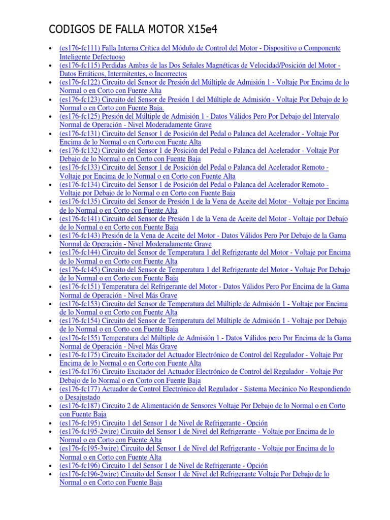 Codigos de Falla Motor X15e4 | PDF | Acelerador | Inyección de combustible