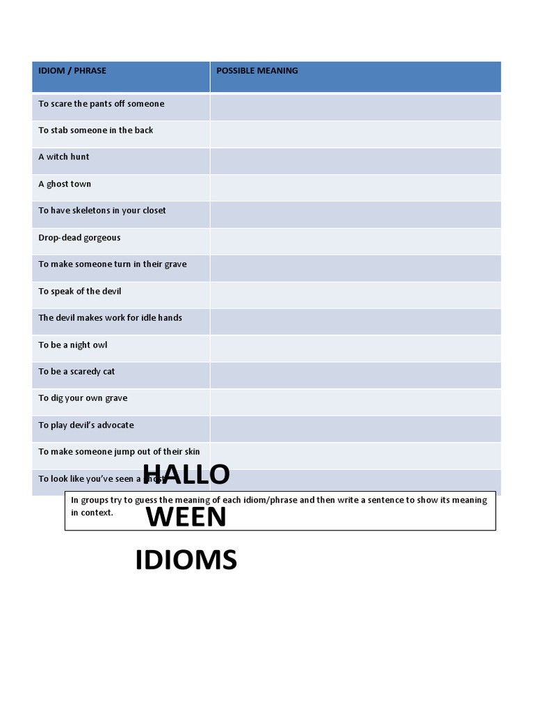 Halloween Idioms and Their Meanings | PDF